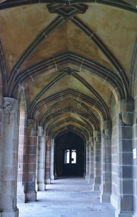 Hall with grey brick wall stock image. Image of floor - 151463295