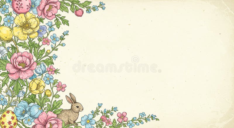 Vintage-style Illustration Featuring a Border of Spring Flowers and a ...
