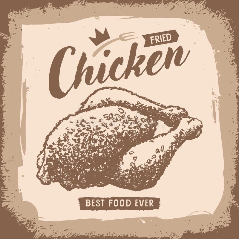 Vintage-style Illustration of Fried Chicken with a Rustic Frame Stock ...