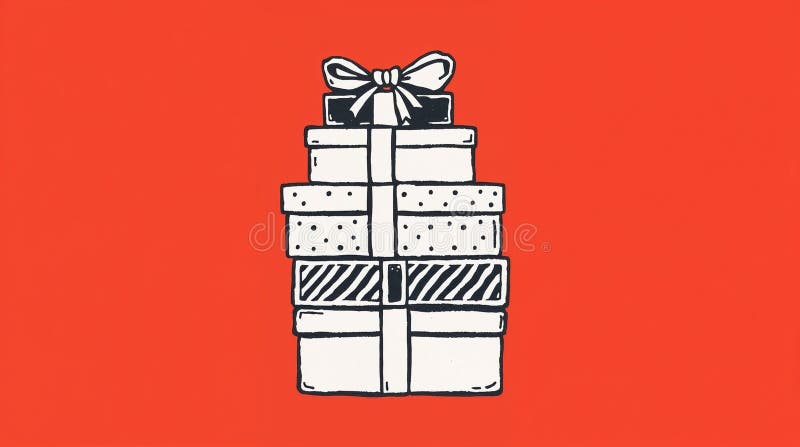 Vintage Style Illustration of Giftboxes on Red Background. Stack of ...