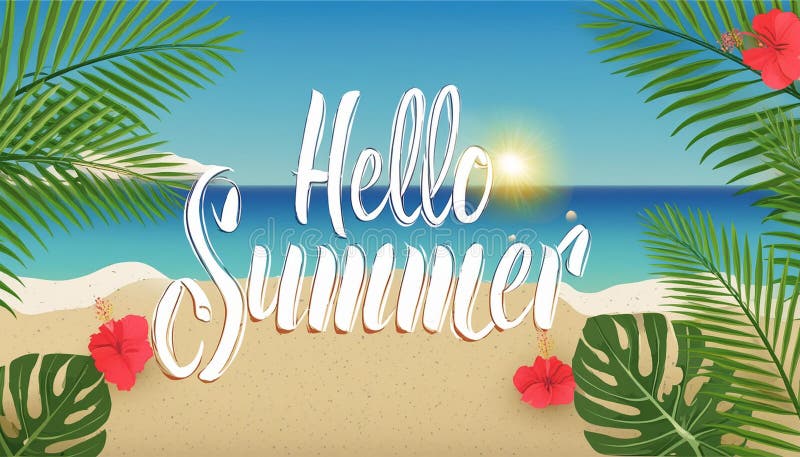 Vintage Style Illustration with Hello Summer Message Stock Illustration ...