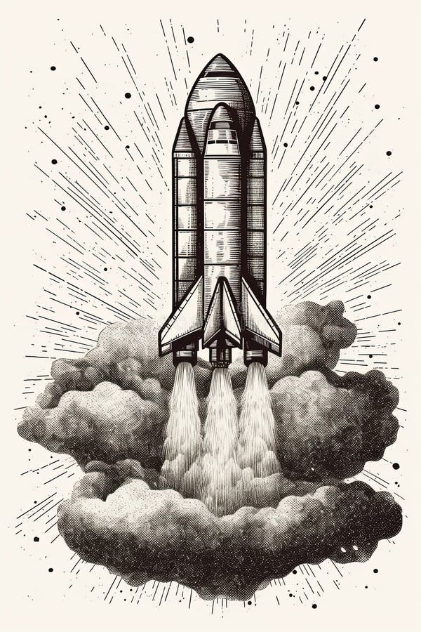 Vintage Style Illustration of Rocket Launch Stock Illustration ...