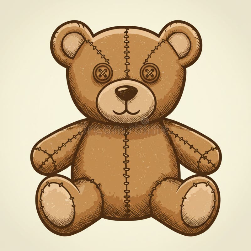 A Vintage-style Illustration of a Teddy Bear with a Stitched Texture ...