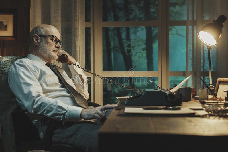 Vintage Style Journalist Having a Phone Call Stock Photo - Image of ...