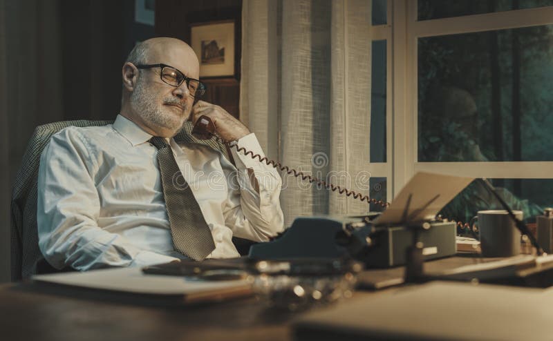 Vintage Style Journalist Having a Phone Call Stock Photo - Image of ...