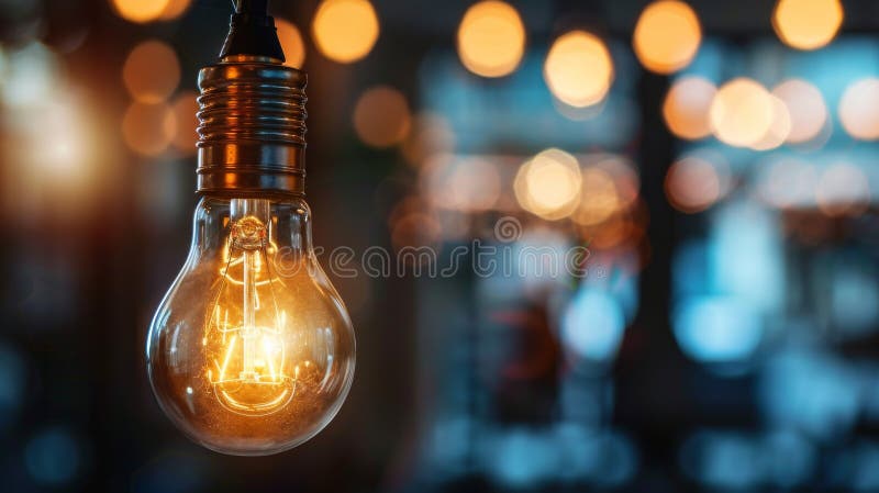 A Vintage Style Lightbulb Glowing Warmly With A Soft Bokeh Effect In The Background Creating A