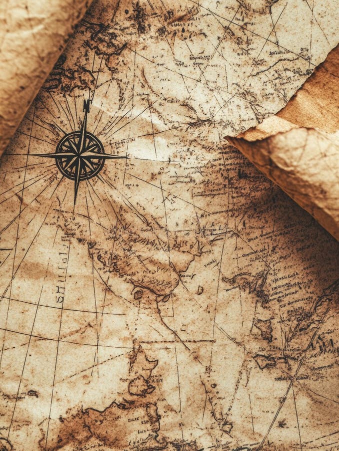 Old Map with Compass stock photo. Image of geography - 380783374
