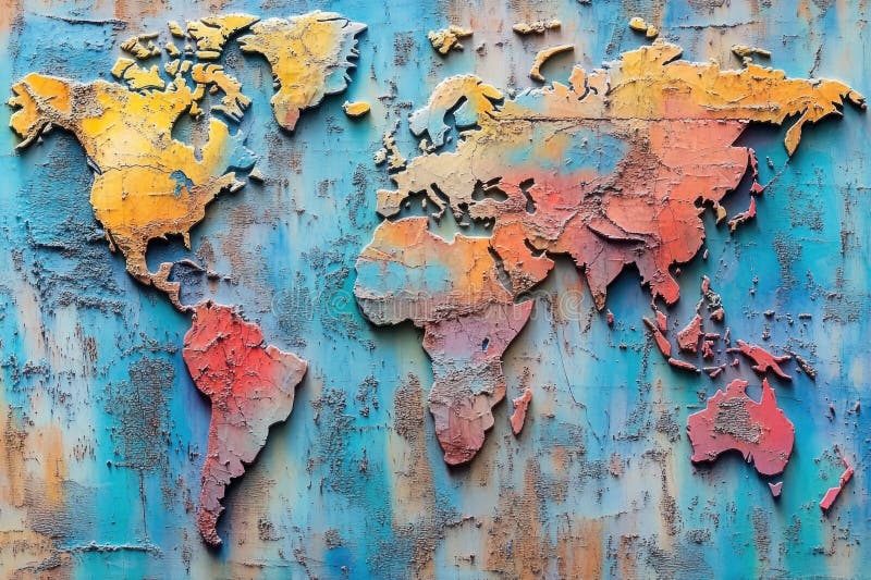 A Vintage-style Map of the World Painted on a Rusty Wall, Great for ...