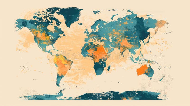 Vintage Style Map of the World with Texture Stock Illustration ...