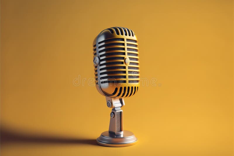 Vintage Style Microphone Against a Plain Bright Yellow Background ...