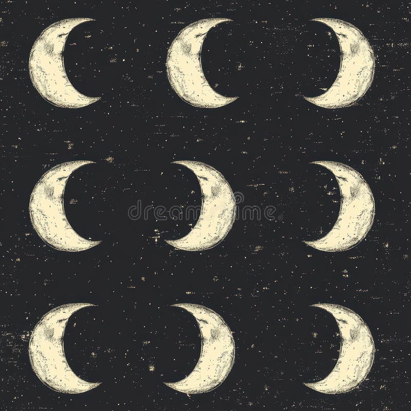 Vintage Style Moon Phases Pattern on Dark Background Design Stock ...