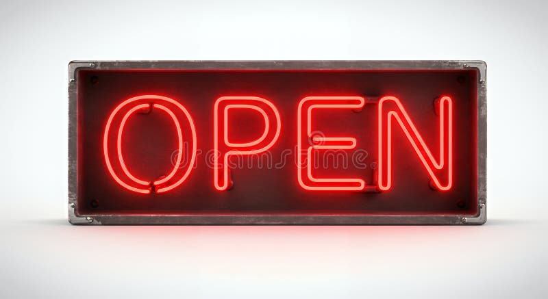 Vintage Red Neon Open Sign on White Background Stock Illustration ...