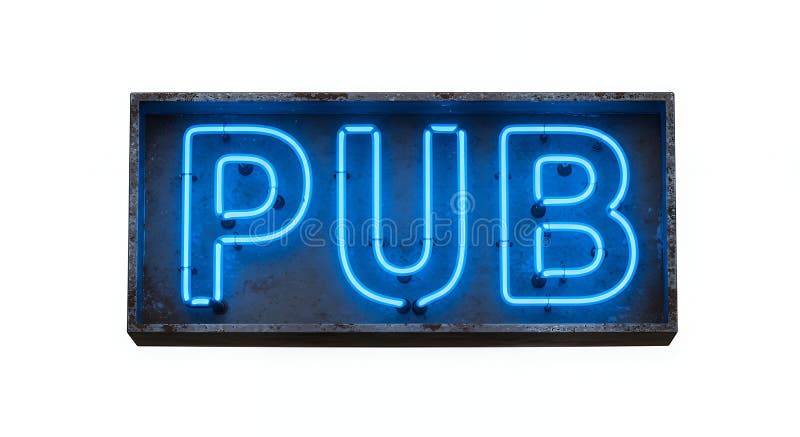Vintage Blue Neon Pub Sign on White Background Stock Illustration ...