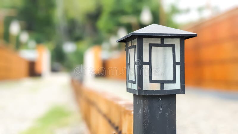 Vintage Style Outdoor Light Post at Entrance Gate Stock Image - Image of fashioned, design ...