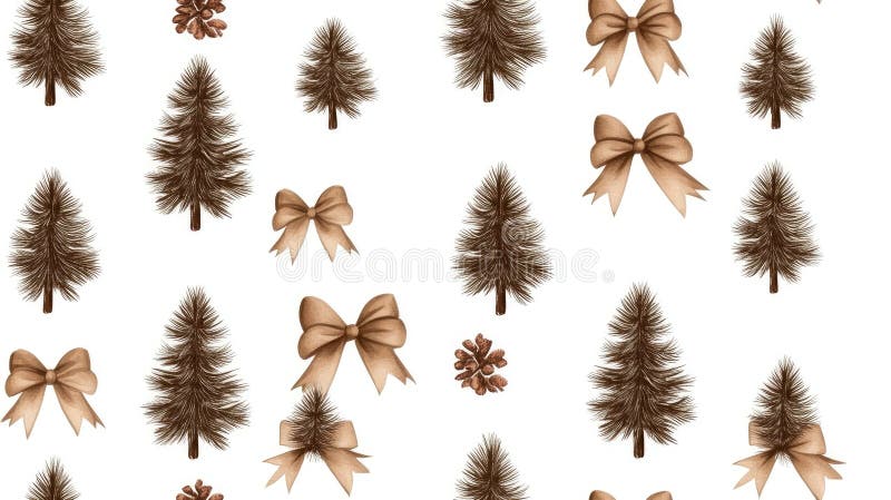 This Vintage-style Pattern Showcases Christmas Trees and Bows Arranged ...
