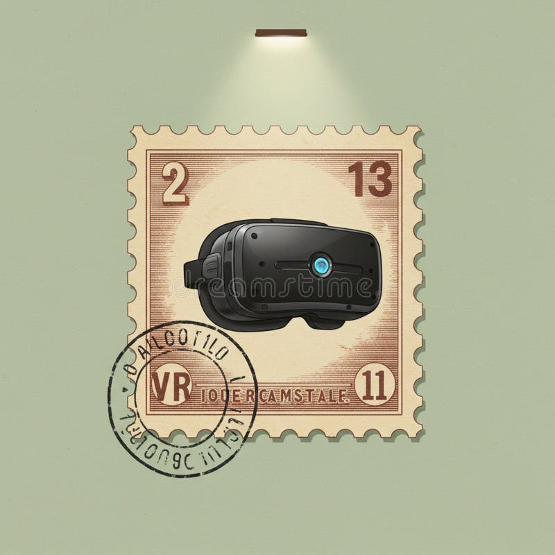 Vintage-style Postage Stamp with a Central Image of a Black Virtual ...