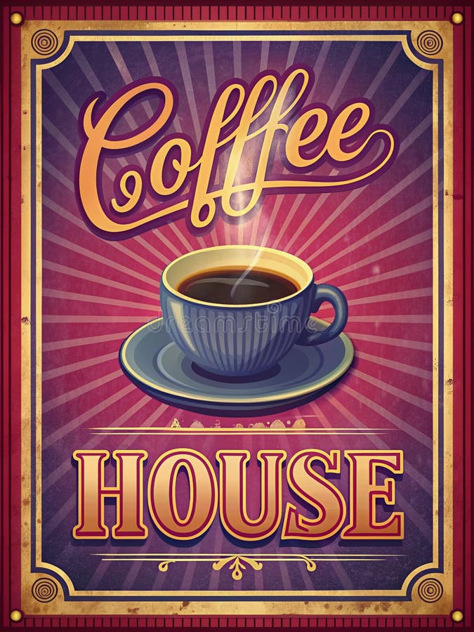A Vintage Style Poster of a Coffe Advertising Stock Illustration ...