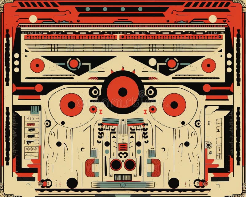 A Vintage Style Poster with a Red and Black Design on it Stock ...