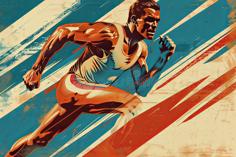 A Vintage-style Poster Showcasing a Runner in Mid-stride, with a ...