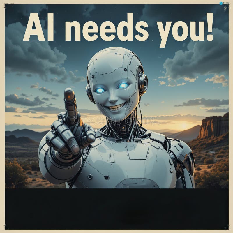 A Vintage Style Propaganda Poster Featuring a Robot Pointing at the ...