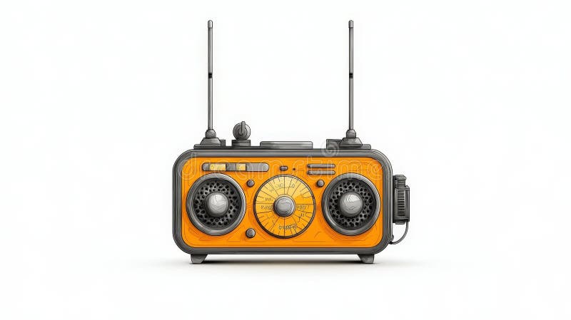 Vintage Style Radio with Antennas and Knobs in Bright Orange and Gray ...