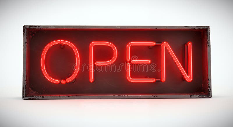 Vintage Red Neon Open Sign on White Background Stock Illustration ...