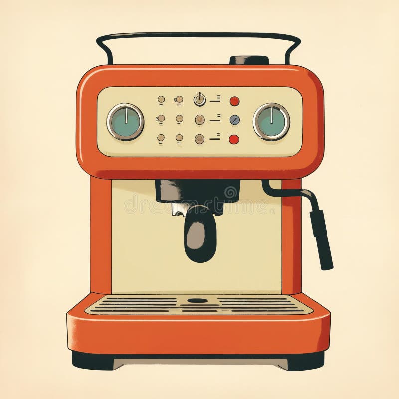 Vintage-inspired Red Coffee Machine Illustration Stock Illustration ...