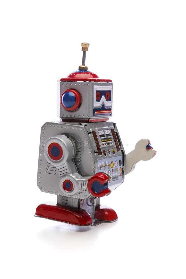 Vintage Style Robot Toy Isolated on White Stock Photo - Image of object ...