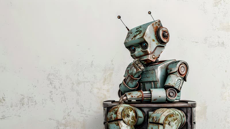 Vintage-style Robot Toy on Rusty Cans, Nostalgic Mechanical Object ...