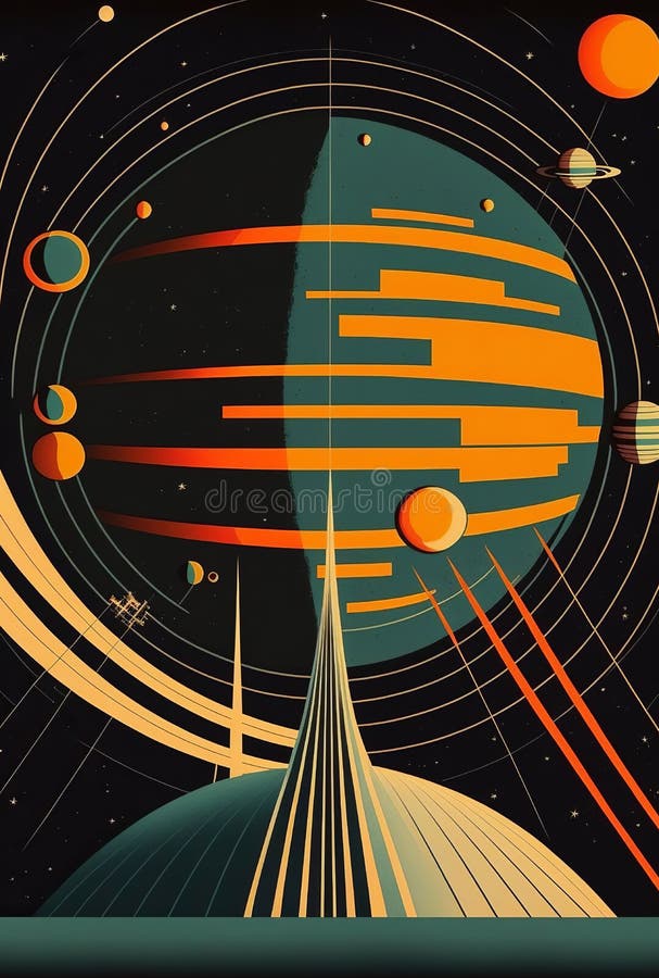 Vintage Style Science Fiction Outer Space, Galaxy Planets. Generative ...