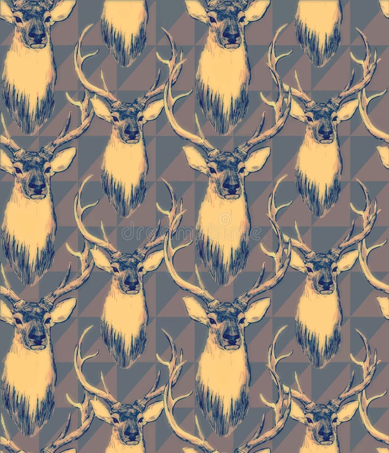 Vintage Style Seamless Pattern with Deer Heads Stock Vector ...