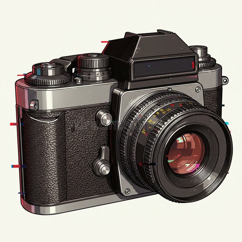 Vintage-style SLR Camera Illustration Features a Textured Black Grip ...