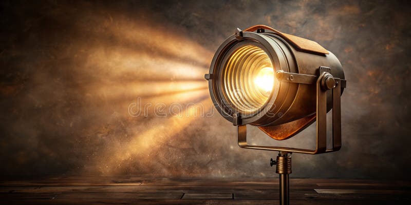 A Vintage Style Spotlight with a Warm Light Glow Against a Dark ...