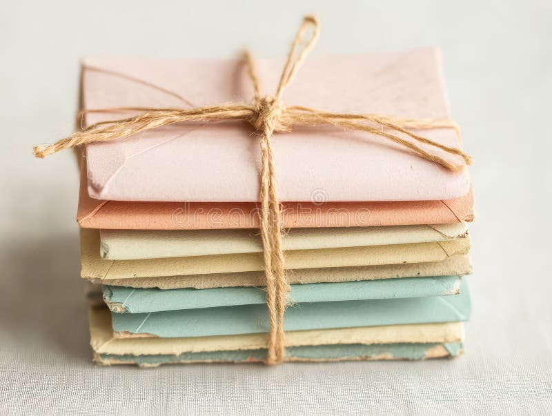 Vintage Style Stack of Colorful Envelopes Tied with String Stock Image ...