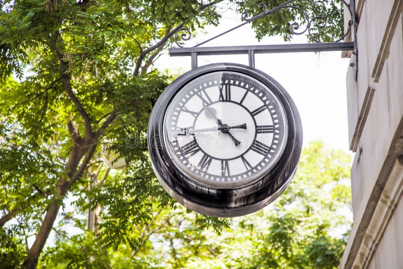 Vintage Style Street Clock View Close Up Stock Photo - Image of high ...