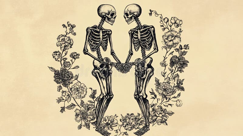 Vintage Style Tattoo of Skeleton Couple in Love Stock Illustration ...