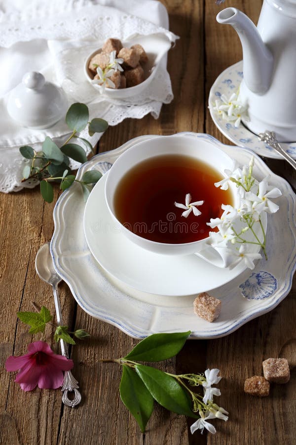 Vintage Style: Tea Drinking with Jasmine Tea Stock Photo - Image of ...