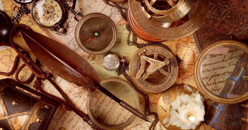 Vintage Style Travel and Adventure. Vintage Old Compass and Other ...