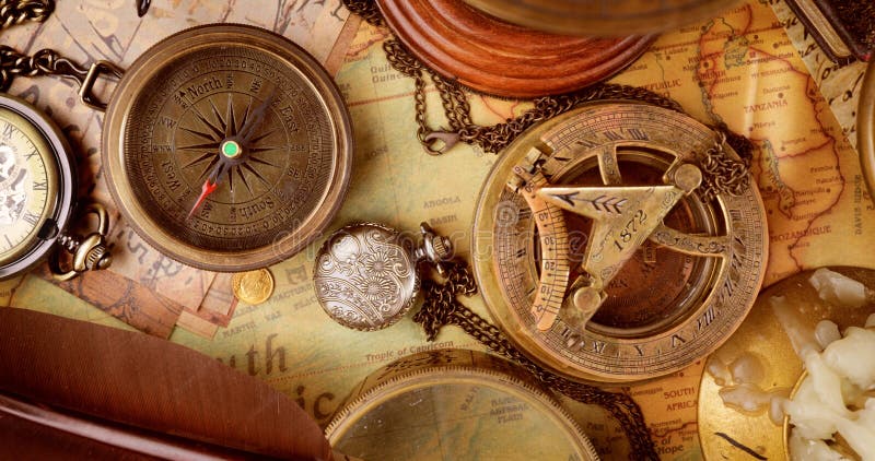 Vintage Style Travel and Adventure. Vintage Old Compass and Other ...