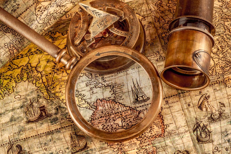 Vintage Style Travel and Adventure. Vintage Old Compass and Other ...
