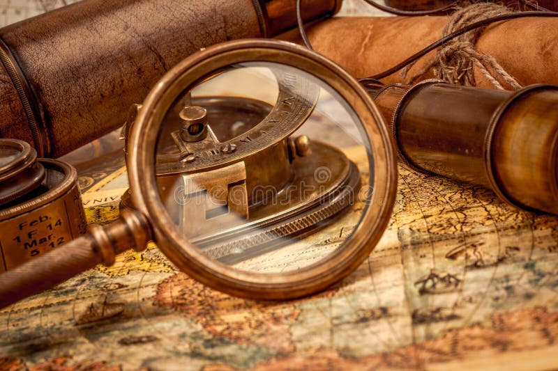 Vintage Style Travel and Adventure. Vintage Old Compass and Other ...