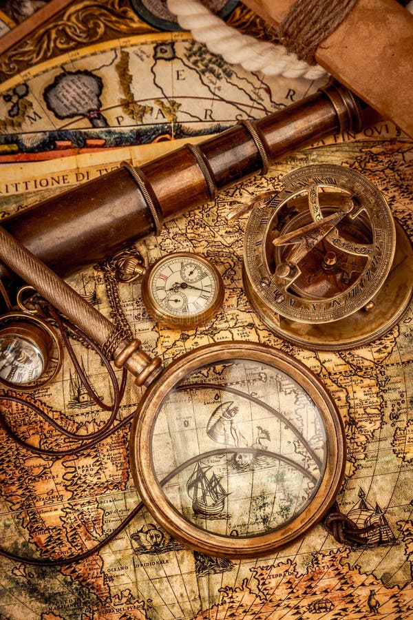Vintage Style Travel and Adventure. Vintage Old Compass and Other ...