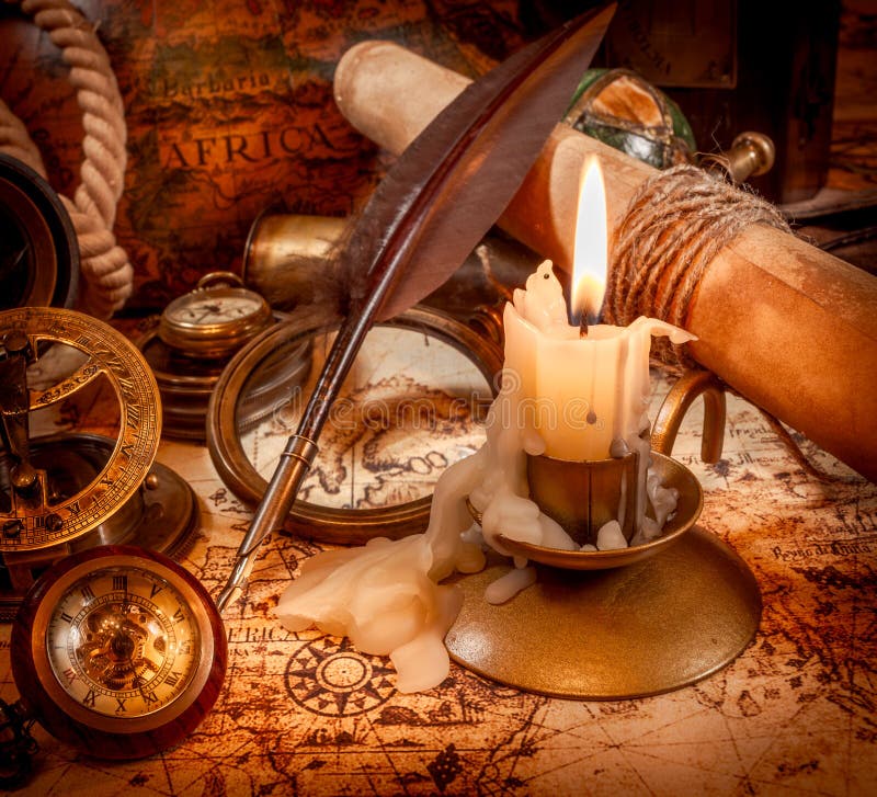 Vintage Style Travel and Adventure. Vintage Old Compass and Other ...