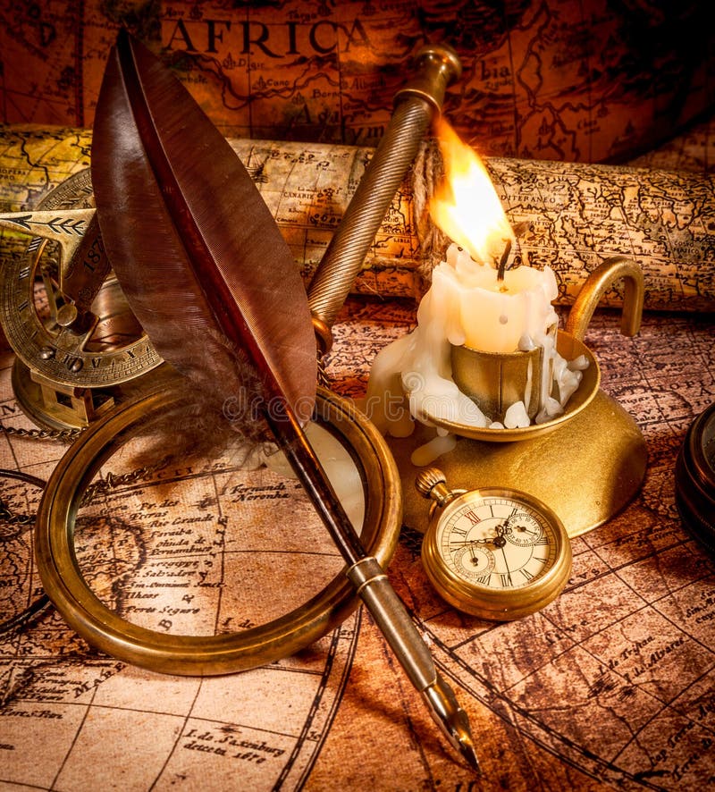 Vintage Style Travel and Adventure. Vintage Old Compass and Other ...