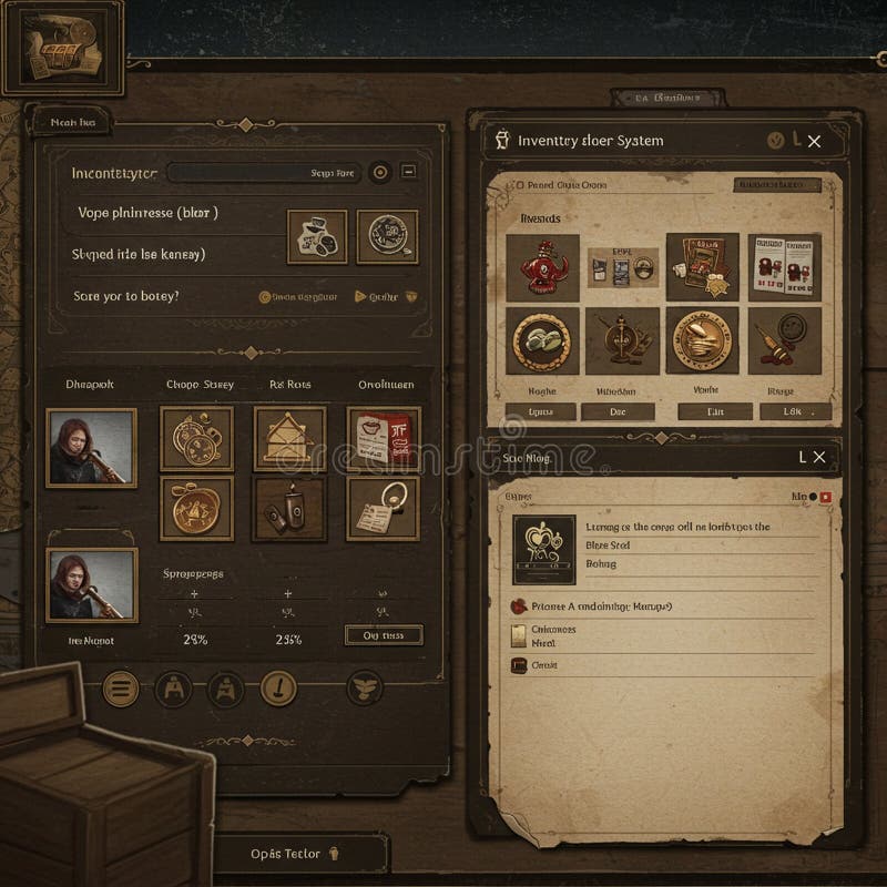 Vintage-style User Interface with Medieval-themed Game Elements. on the ...