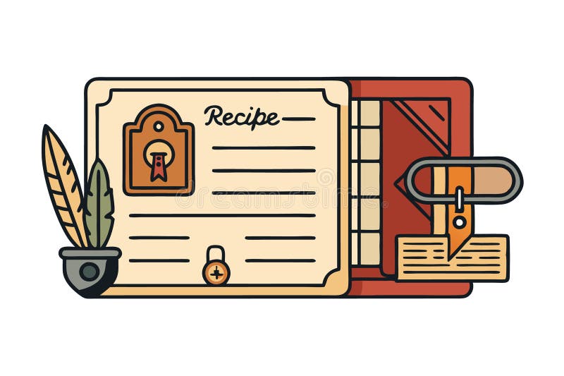 Vintage Style Vector Art of a Secured Recipe Document with a Scroll ...