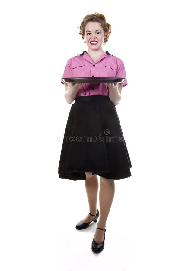 Vintage Style Waitress Serving an Ice Cream Sundae Stock Image - Image ...