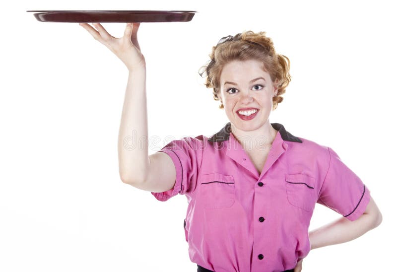 Vintage Style Waitress or Server with Serving Tray Stock Photo - Image ...