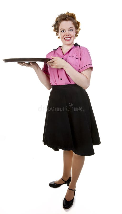 Vintage Style Waitress or Server with Serving Tray Stock Photo - Image ...
