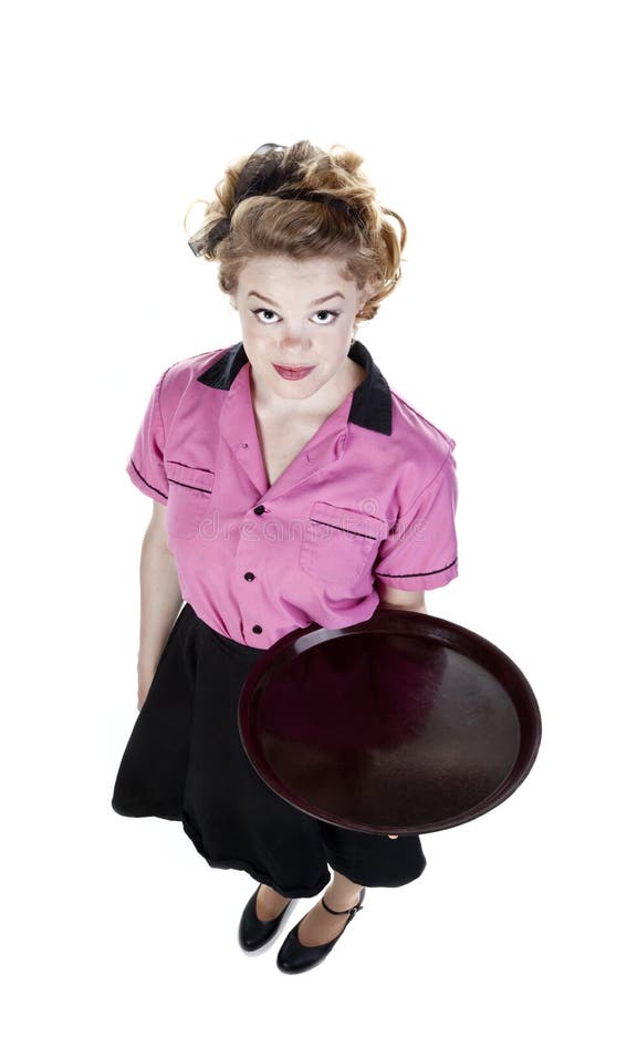 Vintage Style Waitress or Server with Serving Tray Stock Photo - Image ...